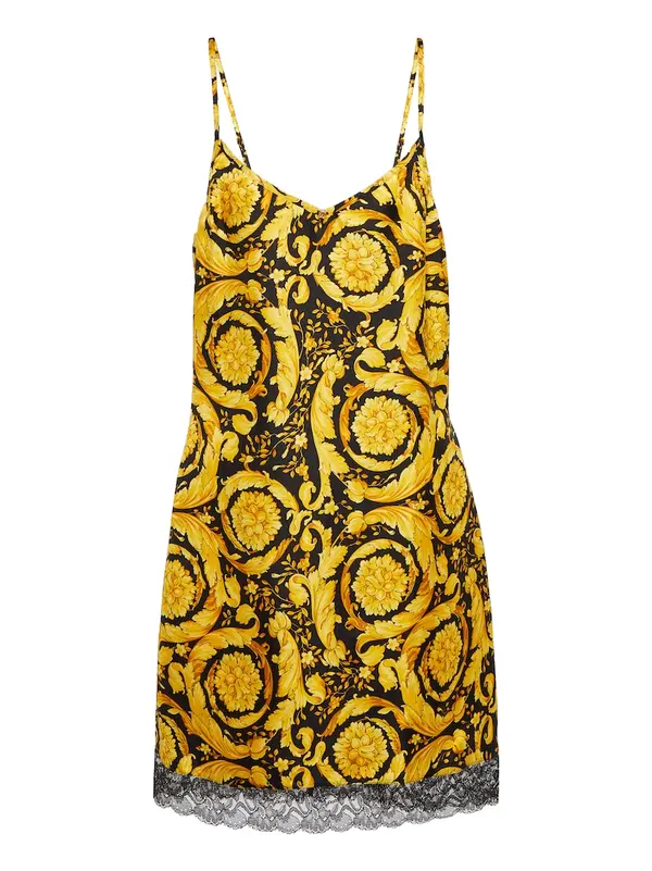 Versace Barocco Silk Camisole Minidress - Yellow