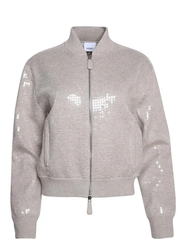 Burberry Sequinned Cashmere-cotton Blend Bomber Jacket - Beige Melange