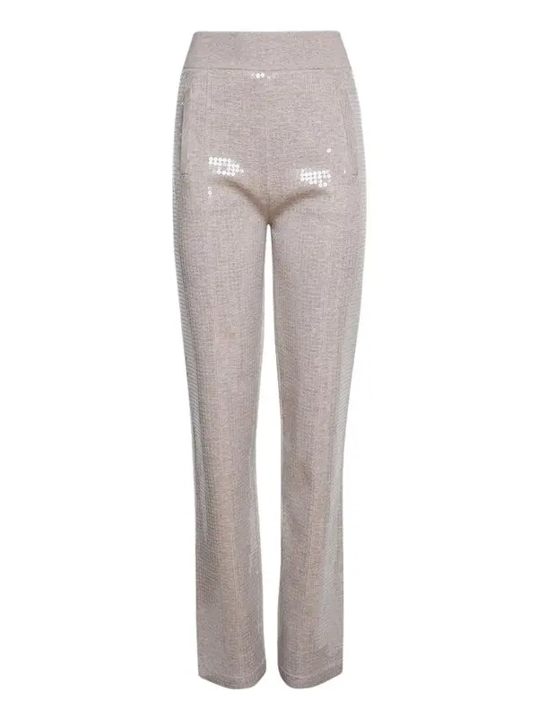 Burberry Sequinned Cashmere Cotton Blend Trousers - Beige Melange