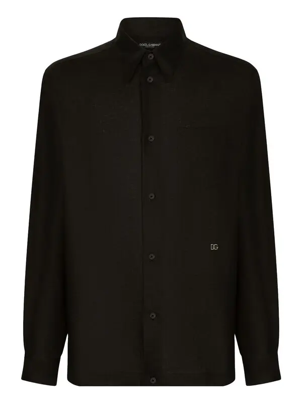 Dolce & Gabbana Logo-tag Linen Shirt - Black