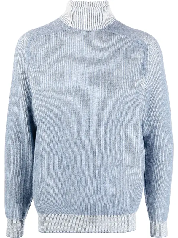 Sease Roll Neck Ribbed Cashmere Jumper - Blue