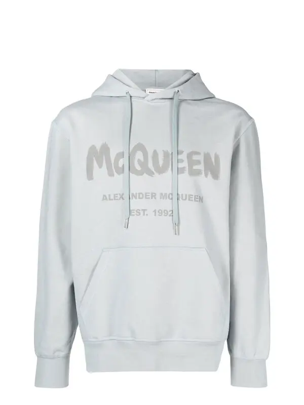 Alexander McQueen Logo Print Drawstring Hoodie - Grey