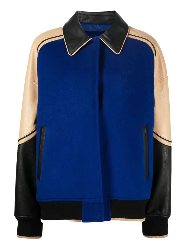 Goen.j Faux-leather Trim Wool Jacket - Blue