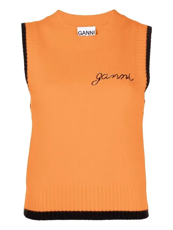 GANNI Sleeveless Wool-blend Top - Orange