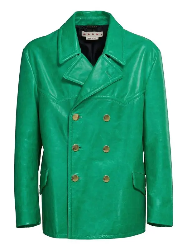Marni Double-breasted Leather Jacket - Green