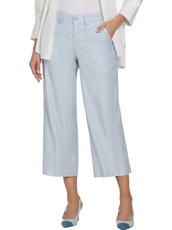 NYDJ Linen Blend Wide Leg Capri Pants - Blue Clover