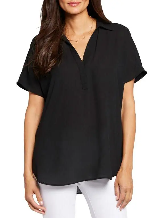 NYDJ Becky Split Neck Woven Top - Black
