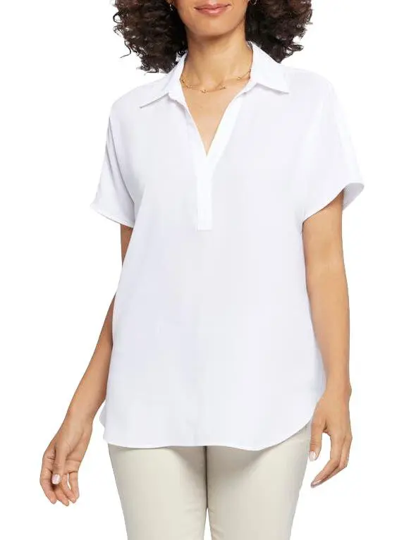 NYDJ Becky Split Neck Woven Top - Optic White