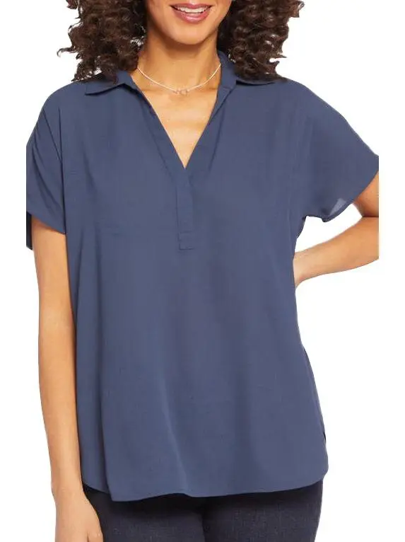 NYDJ Becky Split Neck Woven Top - Oxford Navy
