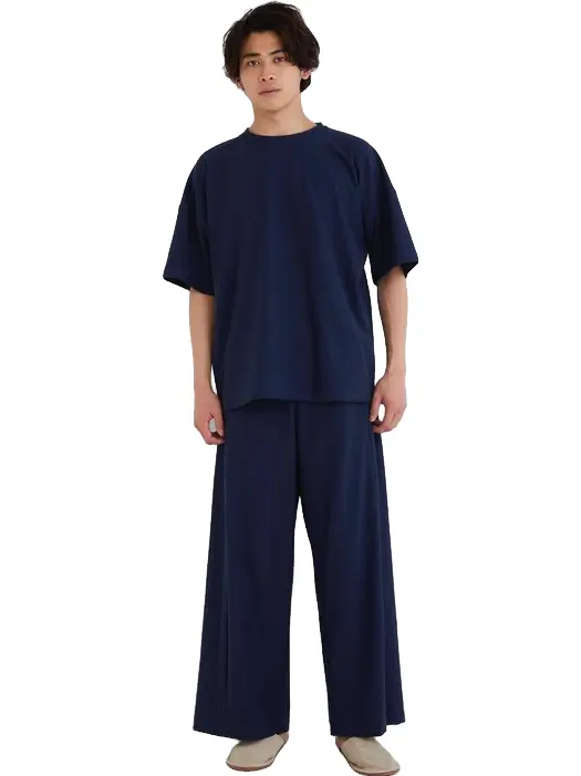 FOO TOKYO Royal Organic Cotton T-shirt And Wide Pants Set - Navy