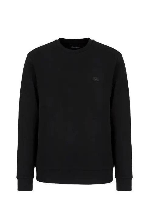 Emporio Armani Double-jersey Sweatshirt With Micro Logo Patch - Black