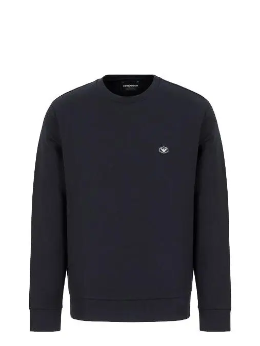 Emporio Armani Double-jersey Sweatshirt With Micro Logo Patch - Navy