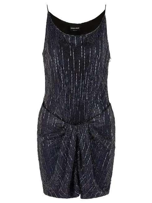 Giorgio Armani Short Silk Dress With Crystal Embroidery - Blue / Navy