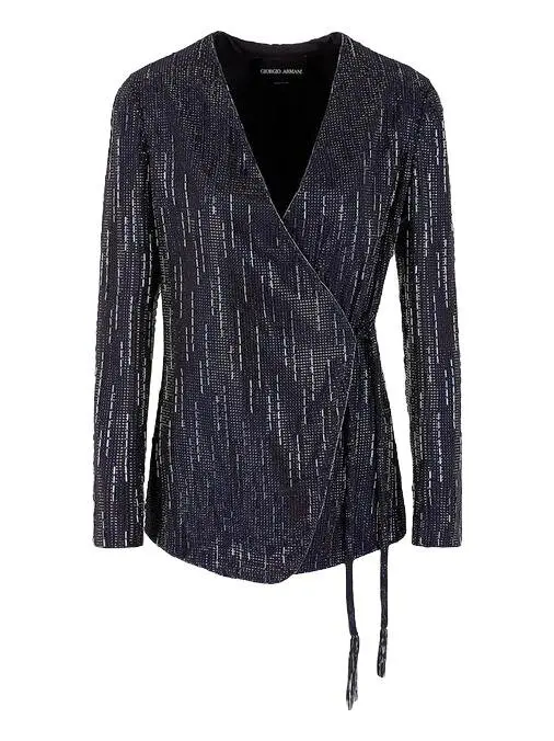 Giorgio Armani Silk Jacket With Crystal Embroidery - Blue / Navy