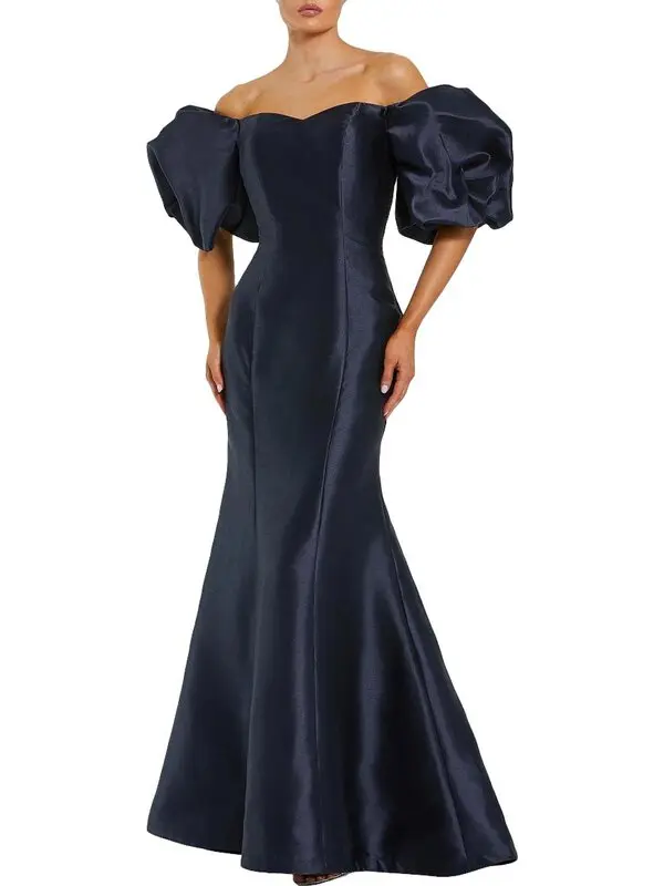 Mac Duggal Sweetheart Off-the-shoulder Puff-sleeve Gown - Midnight