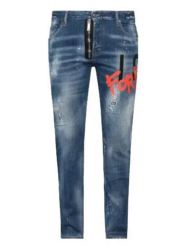 Dsquared2 Jeans In Denim With Leather Details - Blue