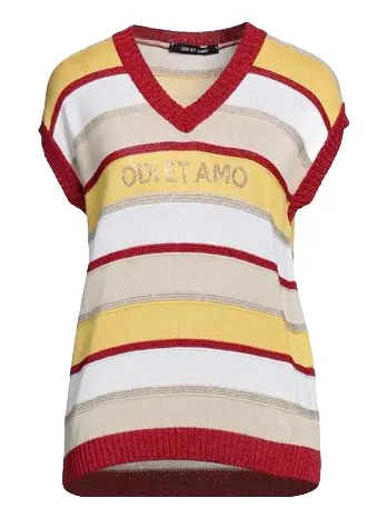 ODI ET AMO Striped V-neck Knit Top - Beige