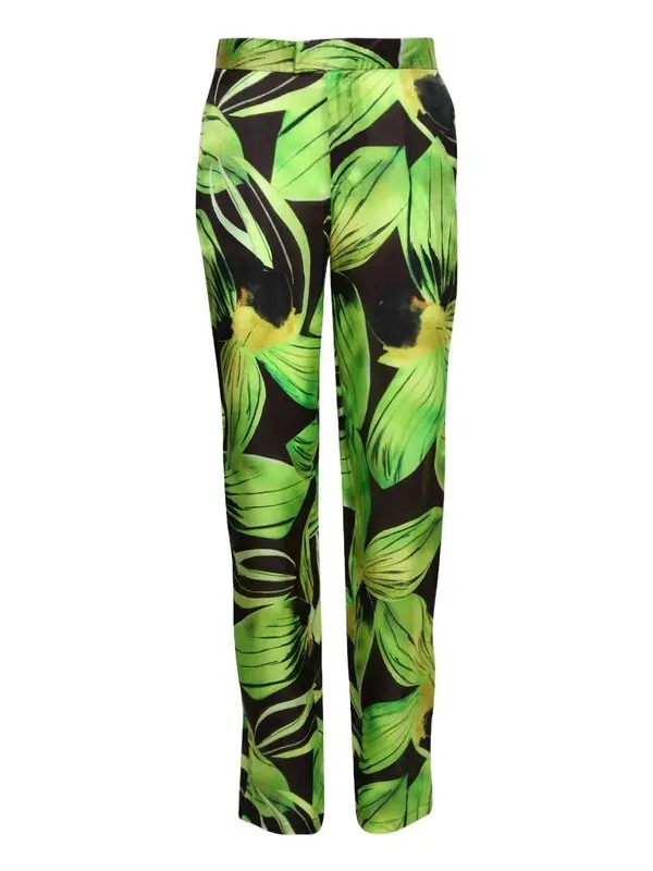 LOUISA BALLOU Printed Silk Trousers - Green