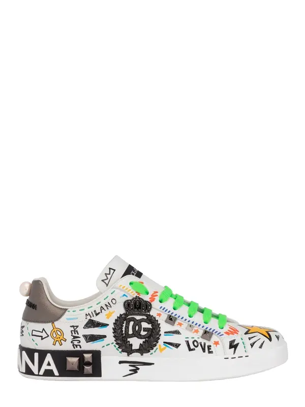 Dolce & Gabbana Portofino Leather Sneakers - White