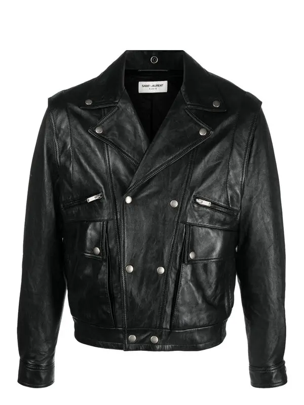 Saint Laurent Crinkled Leather Jacket - Black
