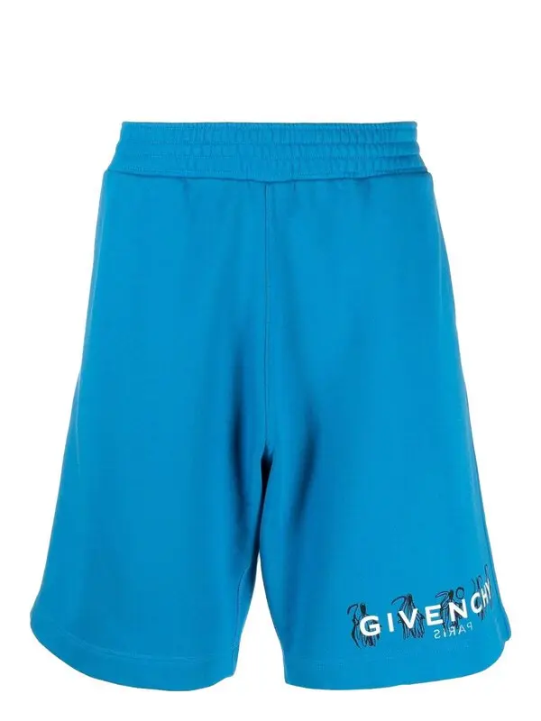 Givenchy Logo Print Cotton Shorts - Blue