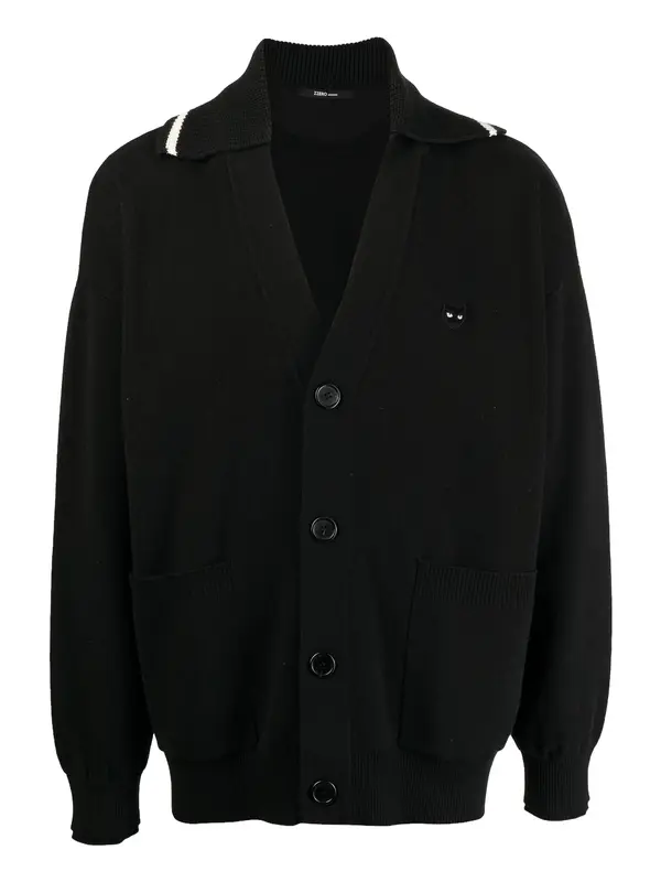 SONGZIO V-neck Logo-patch Cardigan - Black