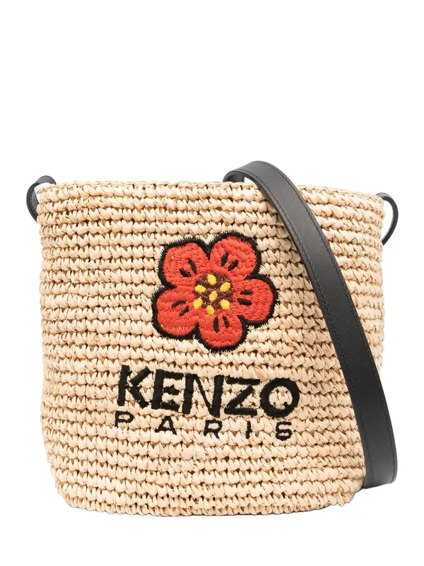 Kenzo Boke Flower Straw Crossbody Bag - Neutrals