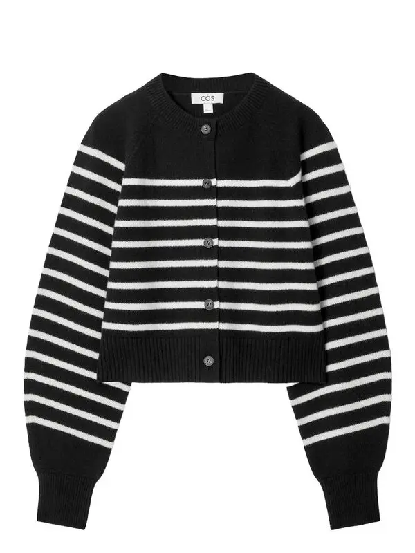 Cos Cropped Wool Cardigan - Black/white