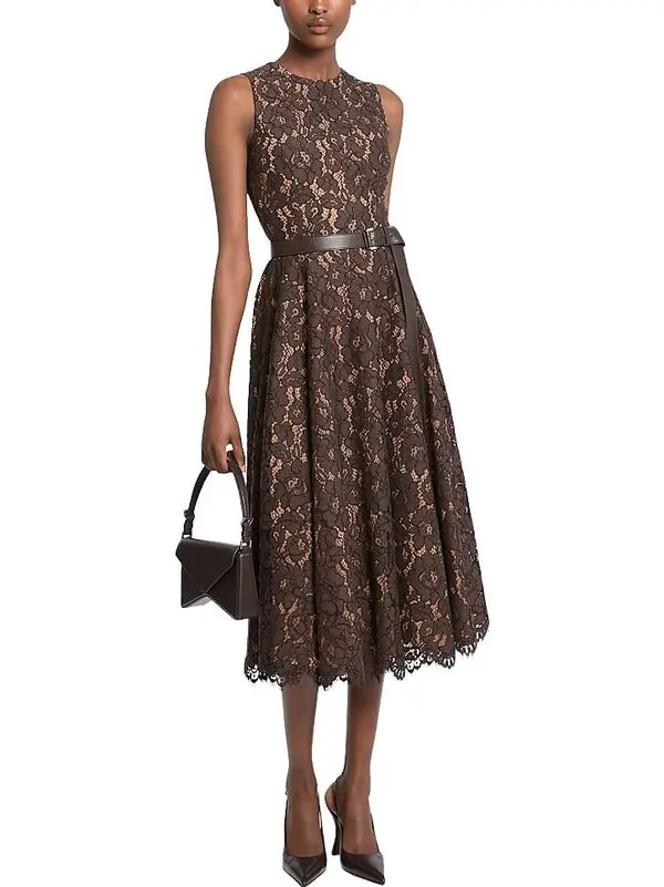 Michael Kors Floral Lace Midi Dress - Chocolate