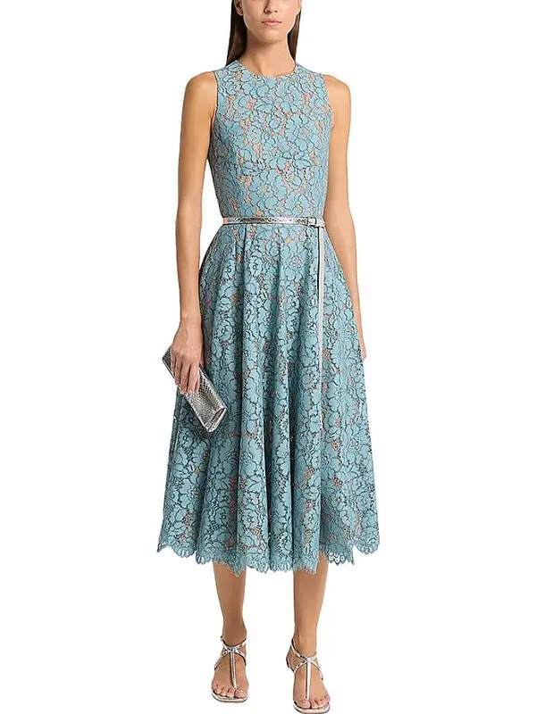 Michael Kors Floral Lace Midi Dress - Seaglass