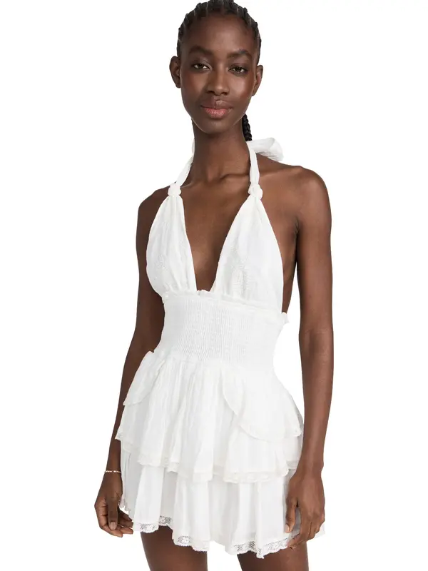 LoveShackFancy Deanna Halter Dress - True White