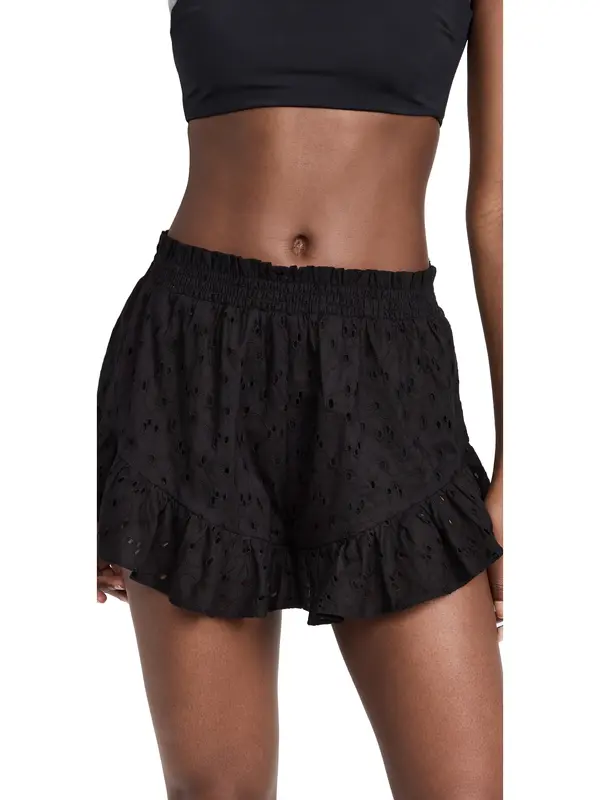 Playa Lucila Ruffle Eyelet Shorts - Black