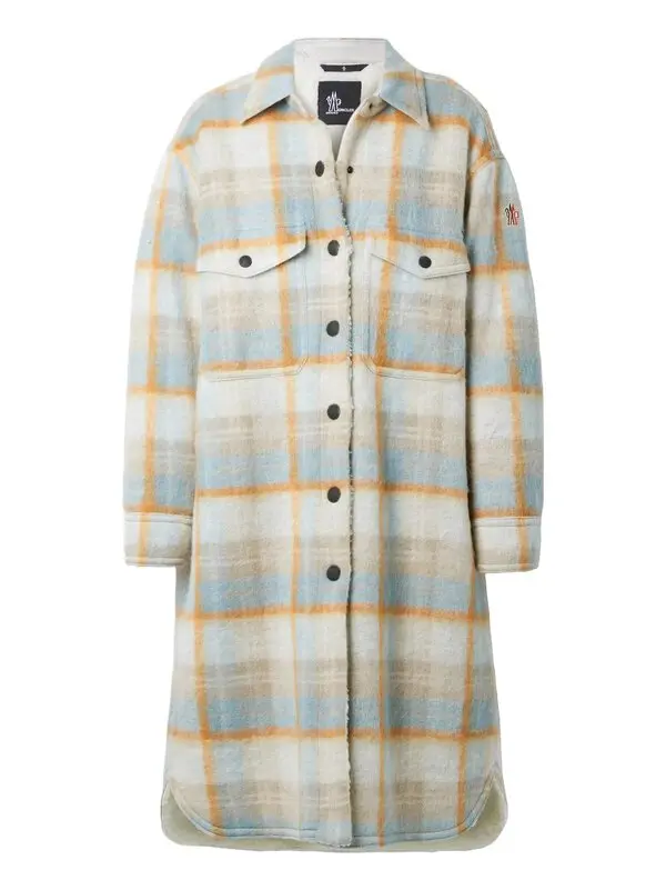 Moncler Vanay Checked Brushed Wool-blend Felt Coat - Neutrals