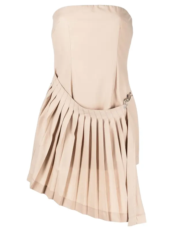 Rokh Mini Strapless Pleated Dress - Brown
