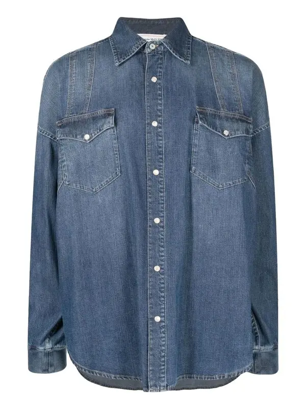 Alexander McQueen Long-sleeved Buttoned Denim Shirt - Blue