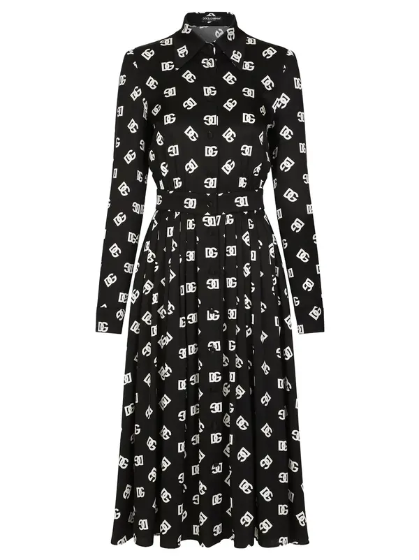 Dolce & Gabbana Logo-print Belted Midi Dress - Black