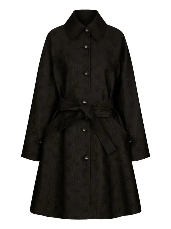 Dolce & Gabbana Dg-logo Jacquard Belted Trench Coat - Black