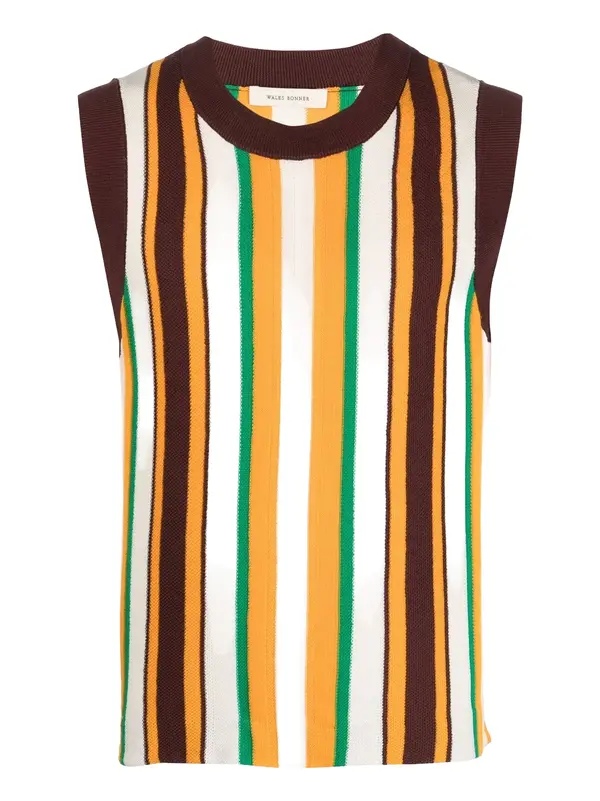 WALES BONNER Striped Knitted Vest - Brown