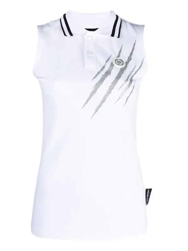 PLEIN SPORT Scratch-print Sleeveless Polo Shirt - White