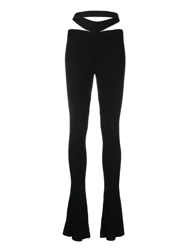 ANDREĀDAMO Cut-out Ribbed-knit Trousers - Black