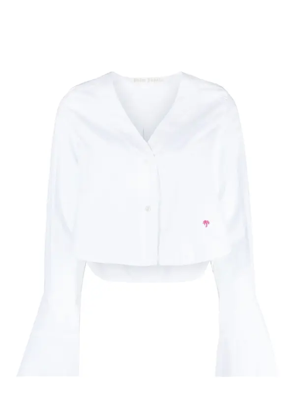 Palm Angels Flute-sleeves Cropped Shirt - White