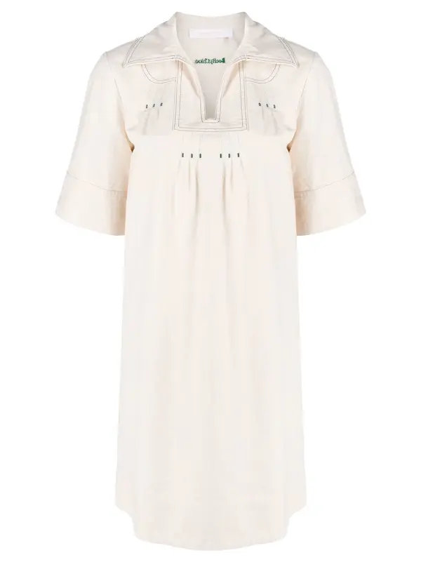 See By Chloé Short-sleeve Embroidered Minidress - White