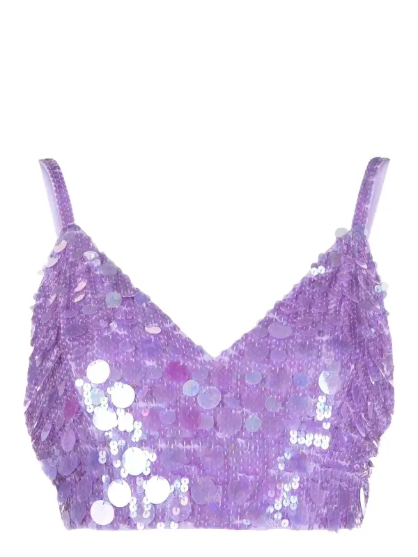 P.a.r.o.s.h Sequin Embellished Crop Top - Purple