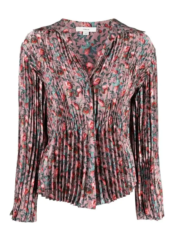 Vince Berry Blooms Pleated Shirt - Multicolour