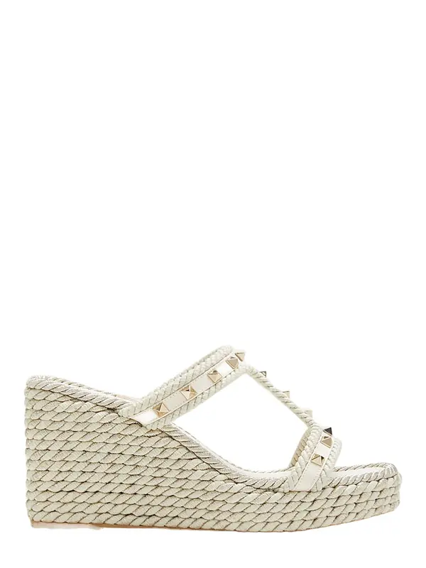 Valentino Garavani Rockstud Metallic T-strap Espadrille Sandals - Light Ivory