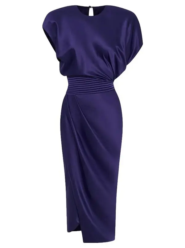 ZHIVAGO Bond Satin Pleated Asymmetric Midi-dress - Ink