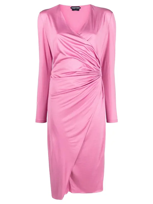 TOM FORD Ruched Wrap Midi Dress - Pink
