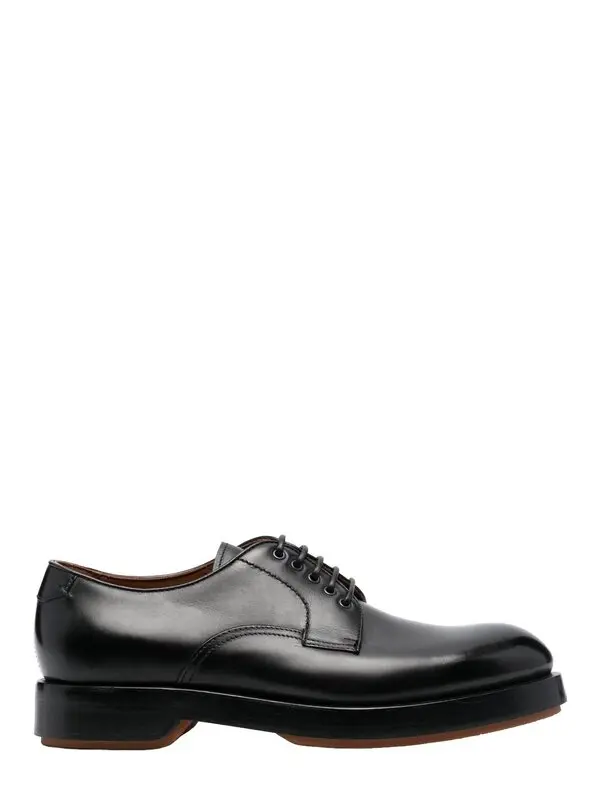 Zegna Polished-leather Derby Shoes - Black