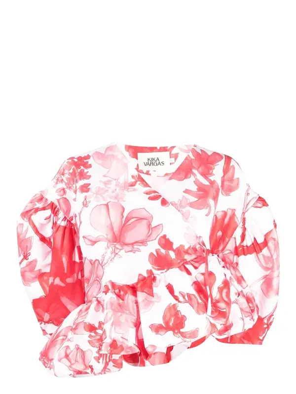 KIKA VARGAS Puff Sleeve Floral-print Top - Red