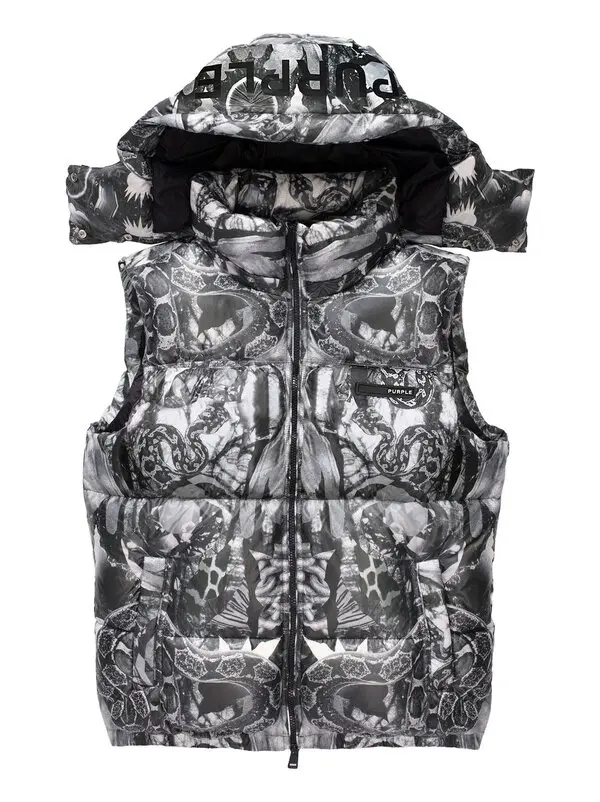 PURPLE BRAND Graphic-print Puffer Vest - Grey